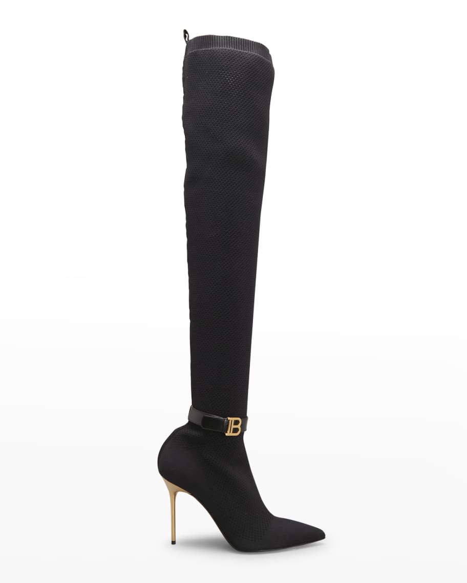 Balmain Knit Buckle Over-The-Knee Stiletto Boots | Neiman Marcus