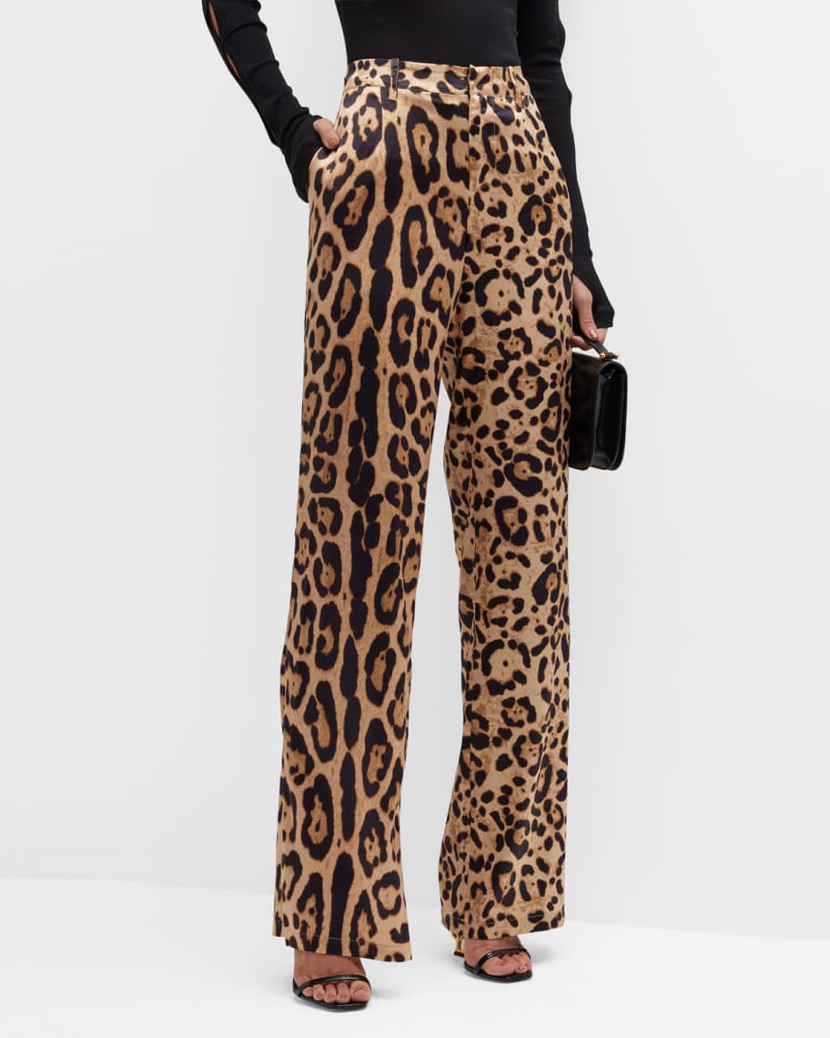 SEROYA Suki Leopard Flared Silk Pants | Neiman Marcus