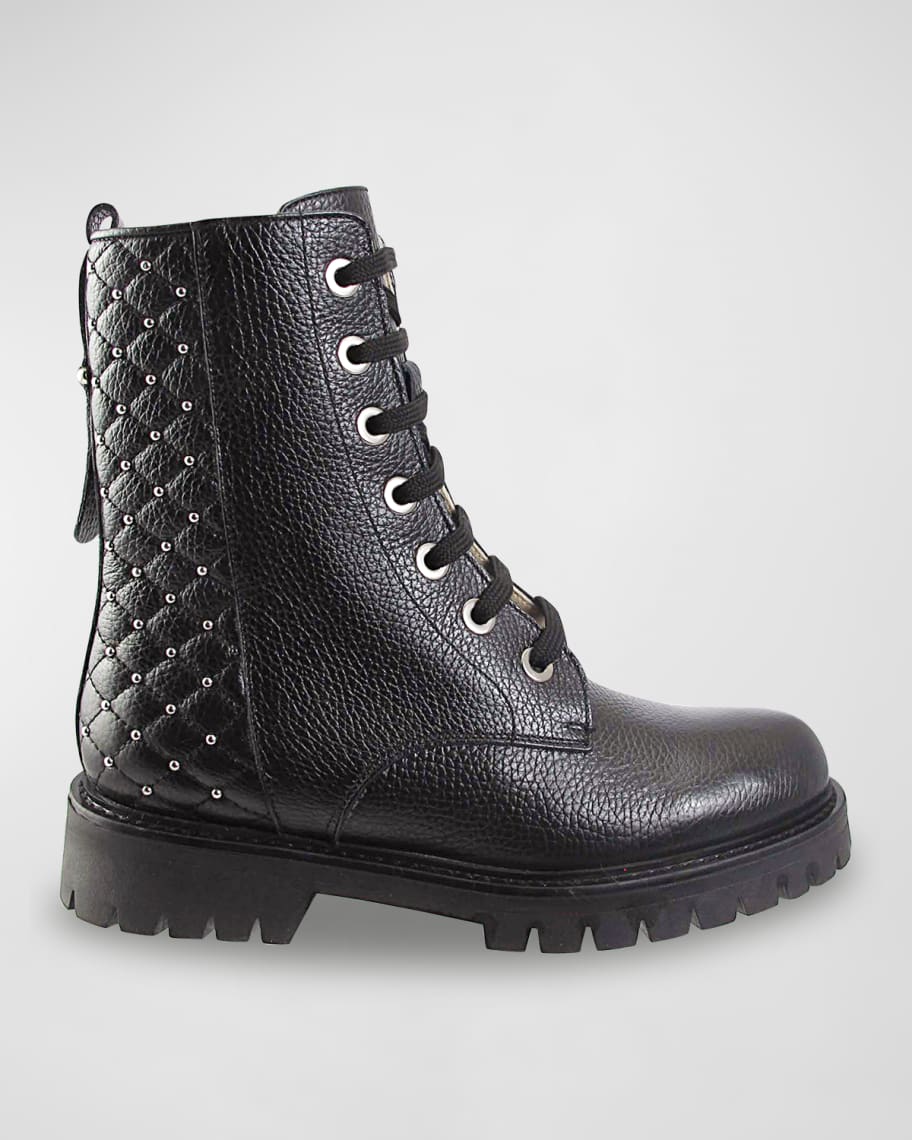 Ron White Fearn Studded Leather Combat Boots | Neiman Marcus