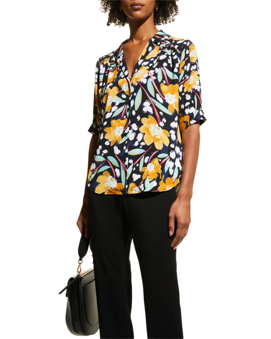 NIC+ZOE Flower Burst Floral-Print Button-Down Shirt | Neiman Marcus