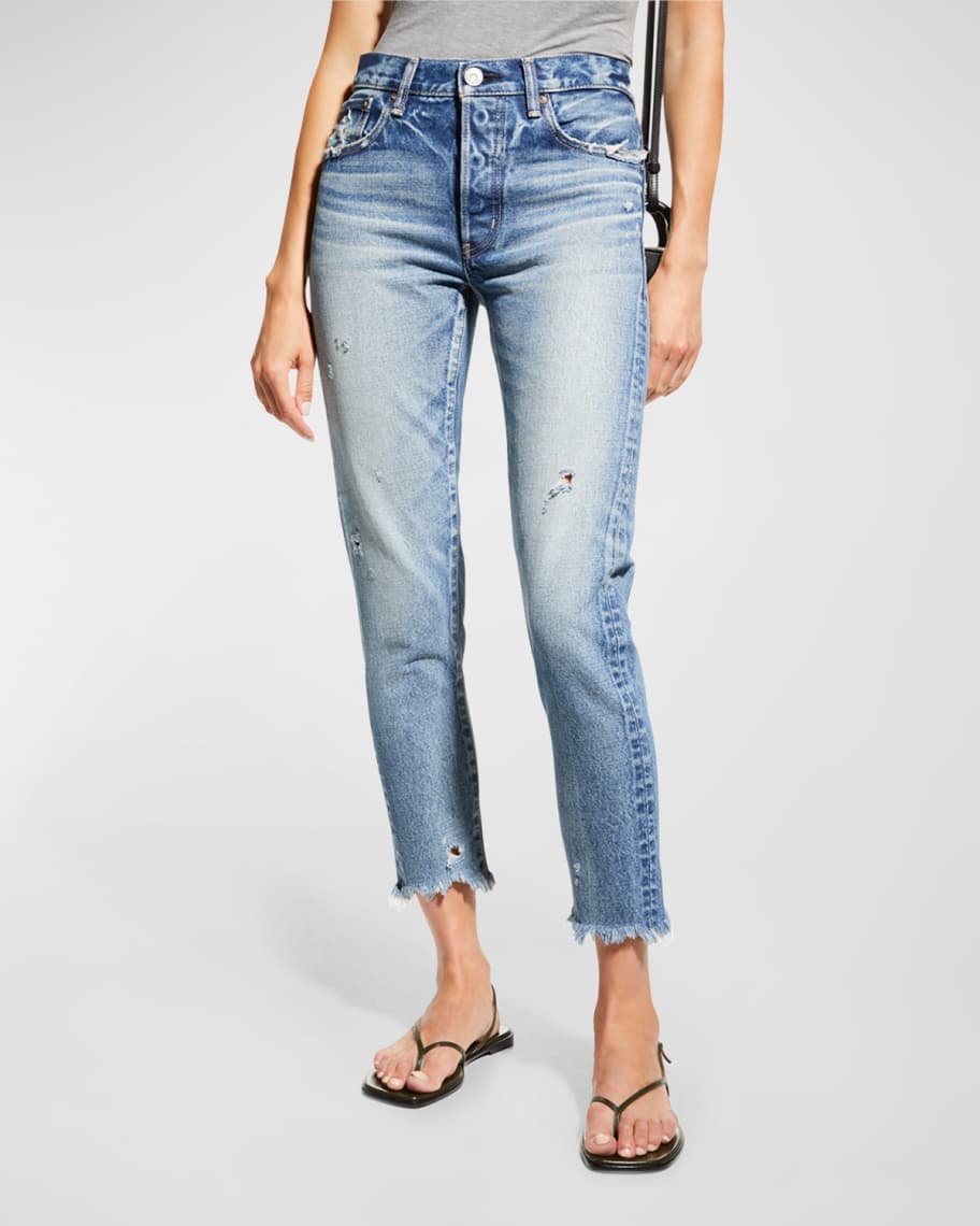 MOUSSY VINTAGE Merry Distressed Straight Tapered Ankle Jeans with ...