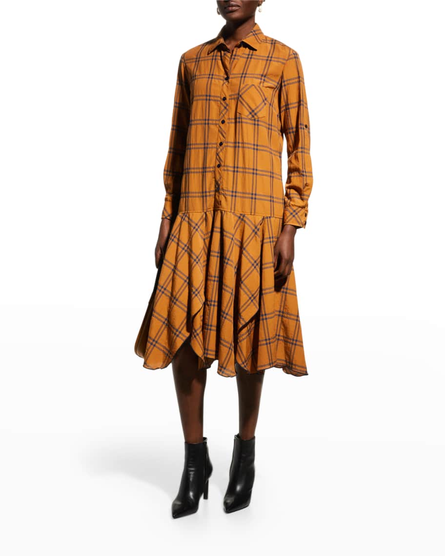 Finley Becca Crinkled Plaid Vicuna Shirtdress | Neiman Marcus