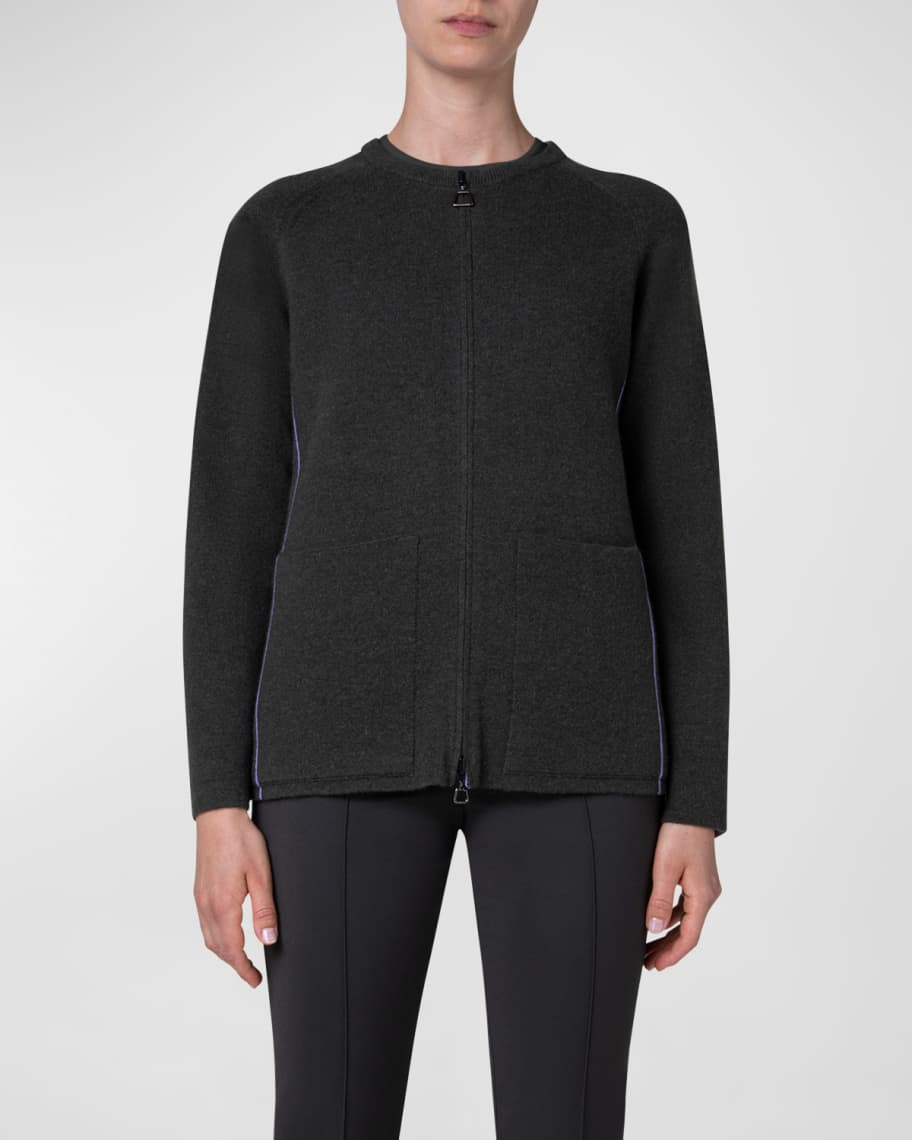 Akris Reversible Two-Tone Cashmere Zip-Front Cardigan | Neiman Marcus