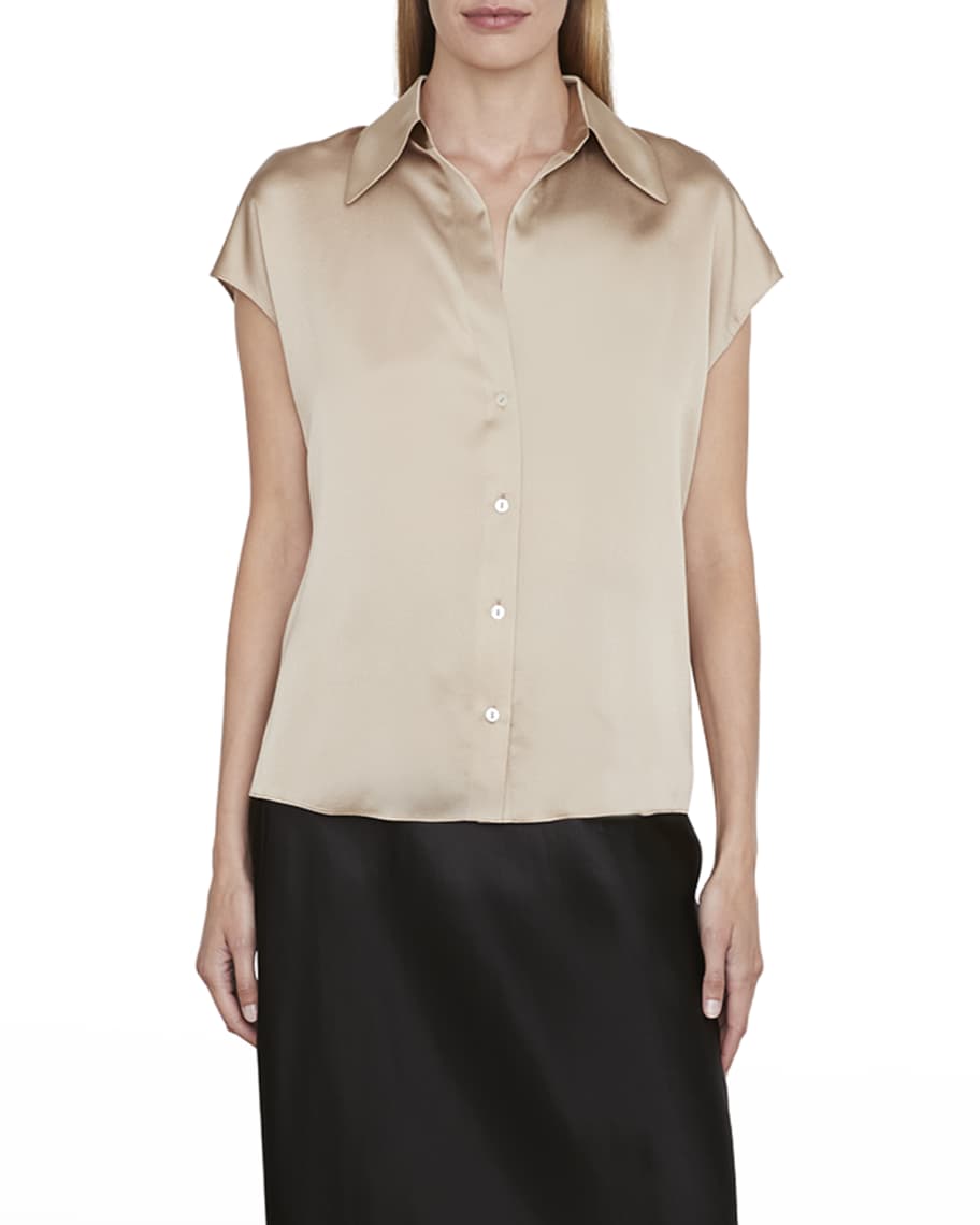 Vince Cap-Sleeve Collared Silk Blouse | Neiman Marcus