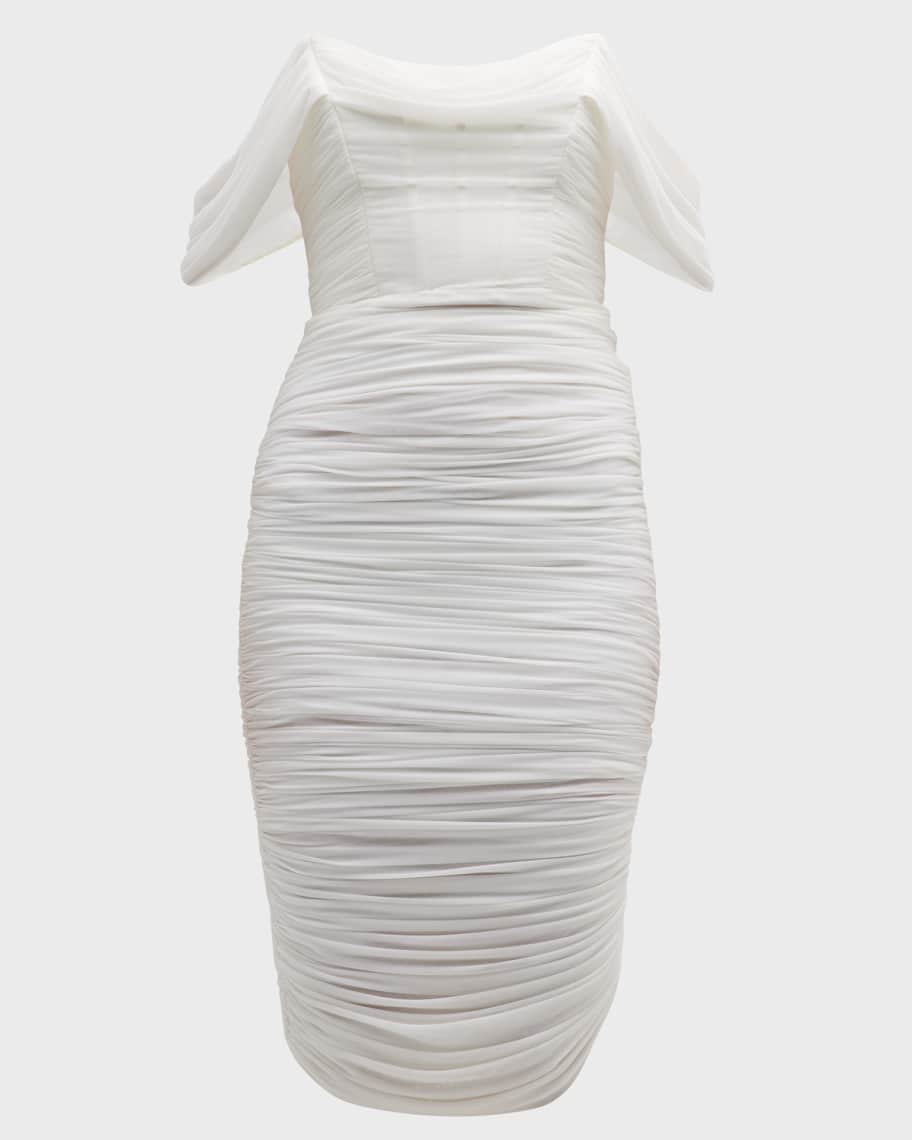 Lavish Alice Ruched Power Mesh Off-Shoulder Corset Midi Dress | Neiman ...