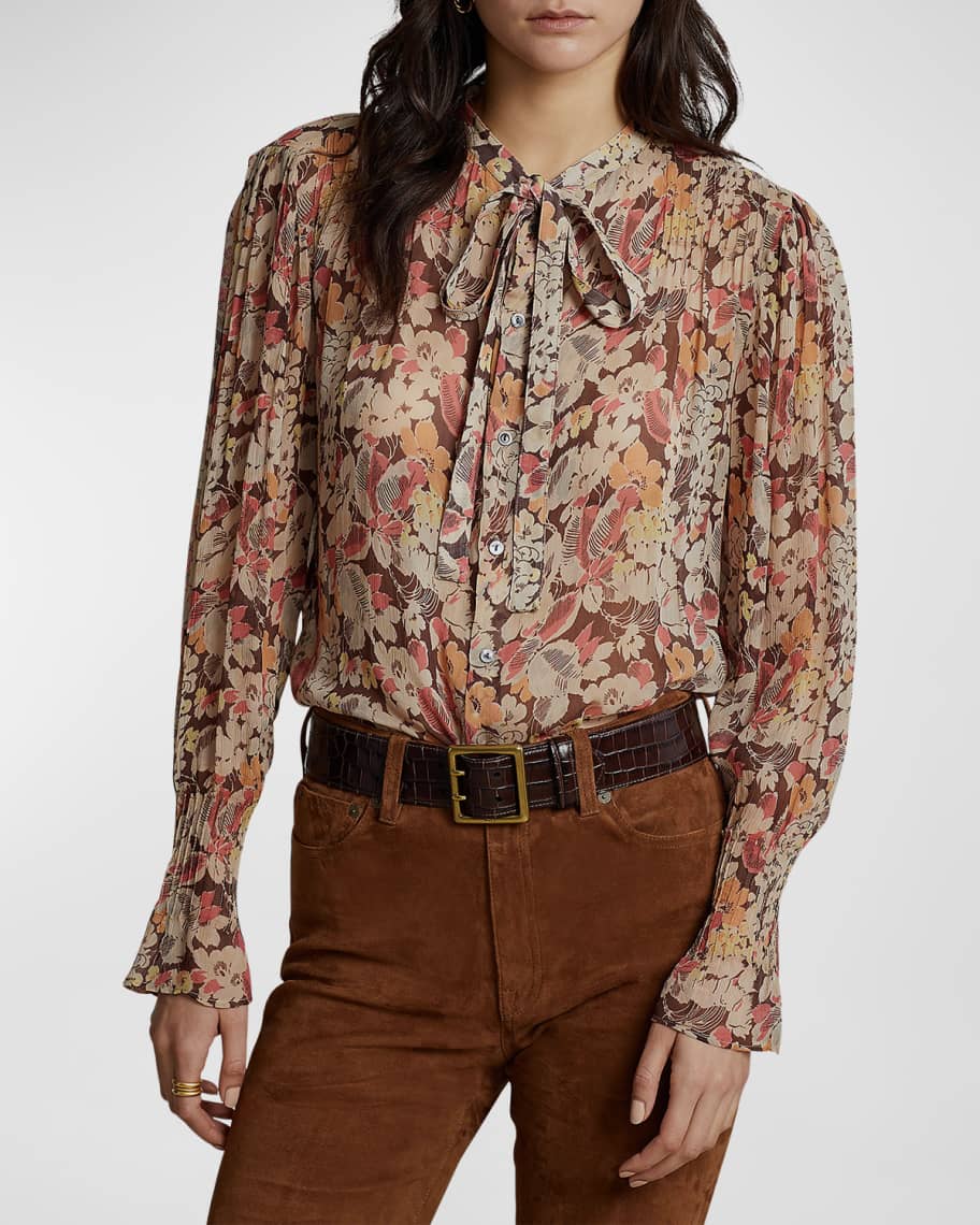 Polo Ralph Lauren Floral Georgette Tie-Neck Blouse | Neiman Marcus