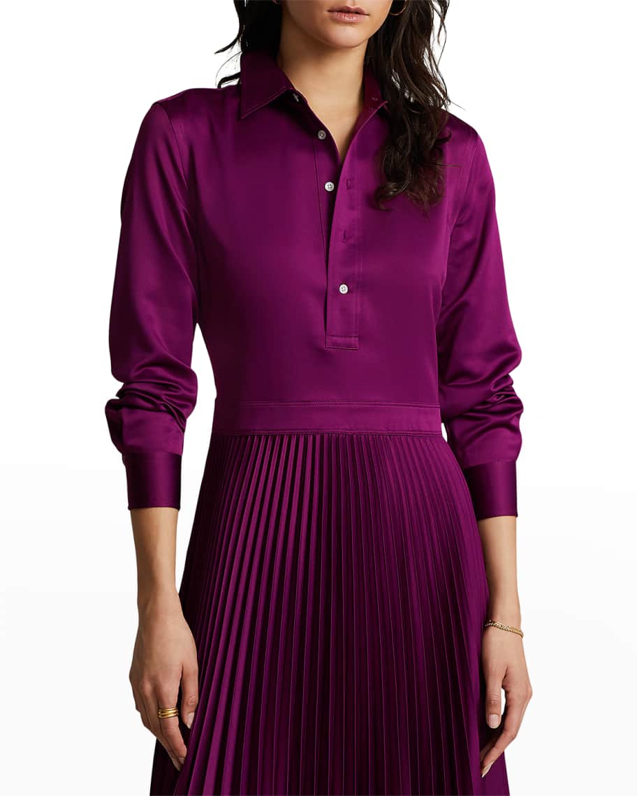 Polo Ralph Lauren Pleated Charmeuse Polo Maxi Dress | Neiman Marcus