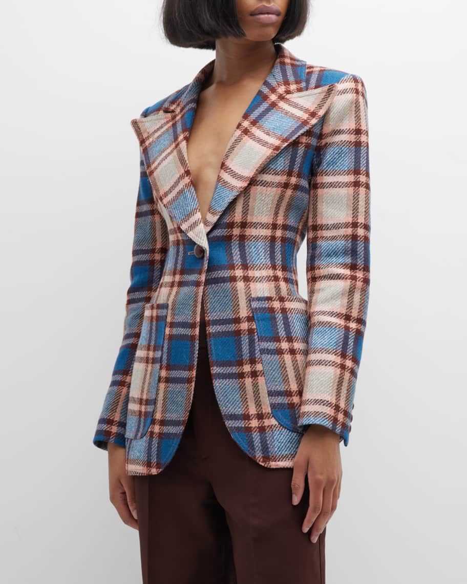 Smythe Patch Pocket Birkin Apricot Plaid Blazer | Neiman Marcus