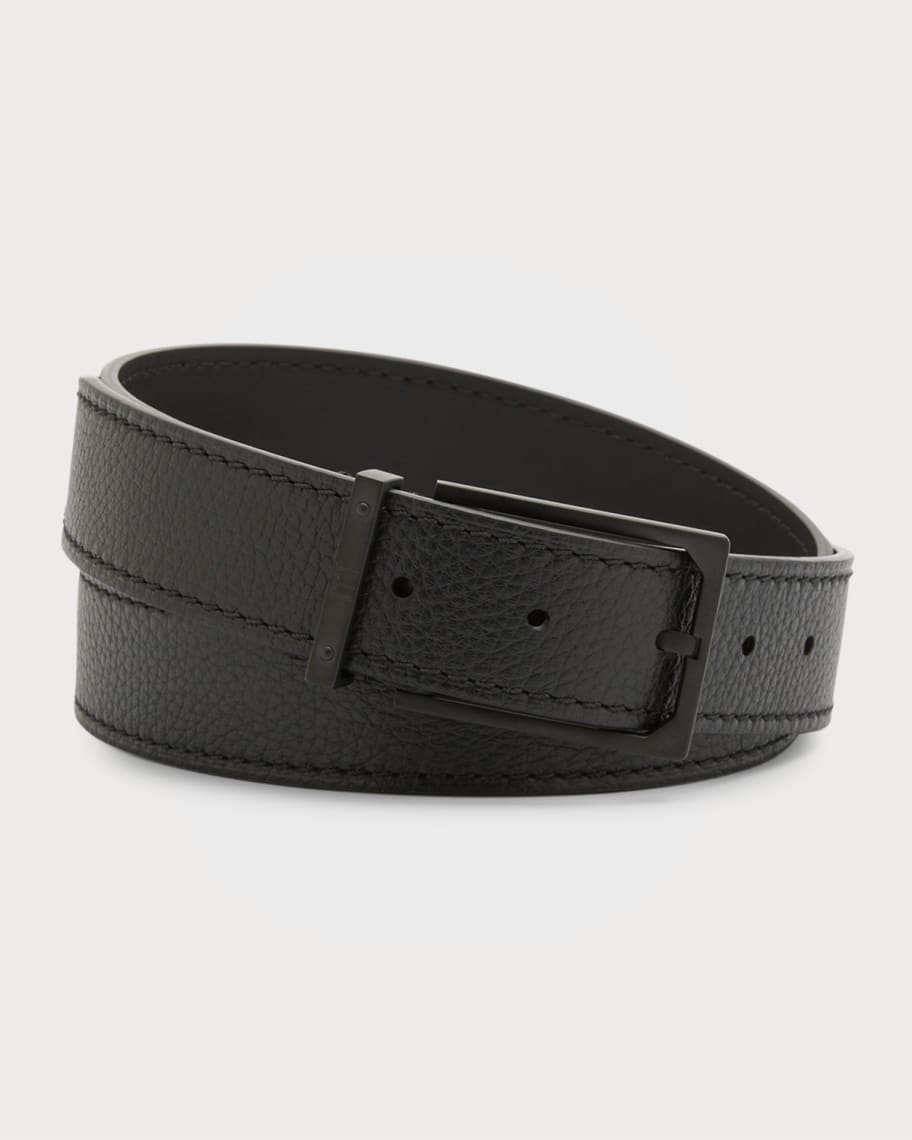 dunhill Men's Rectangle Buckle Leather Belt | Neiman Marcus