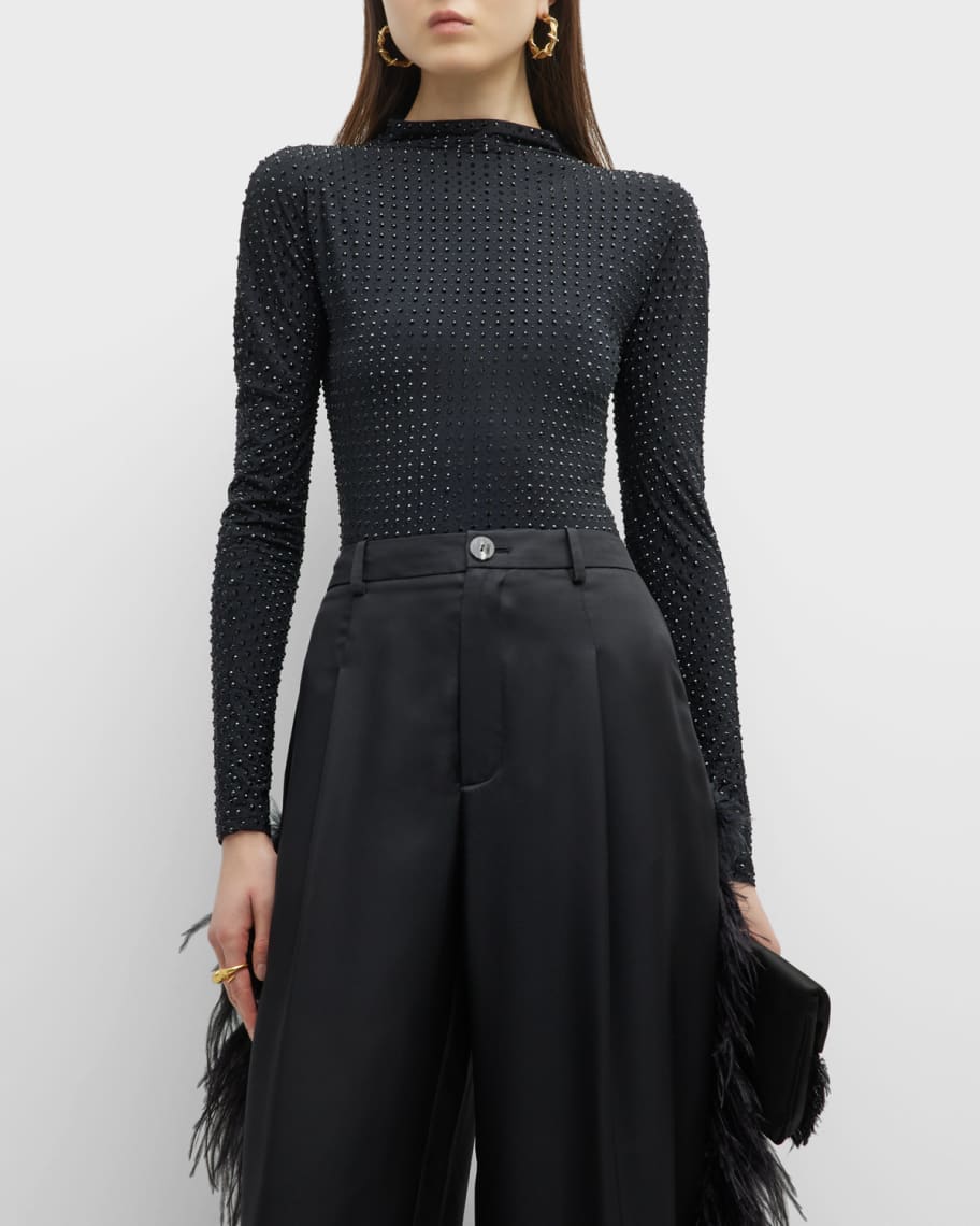 LAPOINTE Strass Embellished Dolman-Sleeve Crop Top | Neiman Marcus