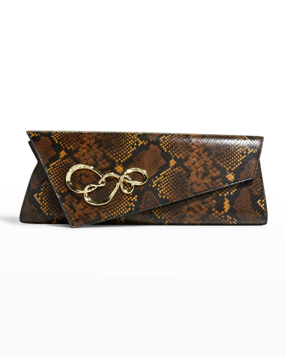 Alexis Bittar Twisted Angular Flap Leather Clutch Bag | Neiman Marcus