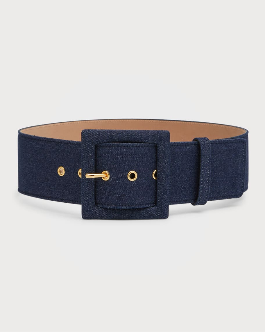Carolina Herrera Square-Buckle Wide Denim Belt | Neiman Marcus