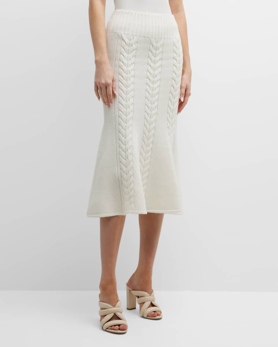 Carolina Herrera Cable-Knit Midi Trumpet Skirt | Neiman Marcus