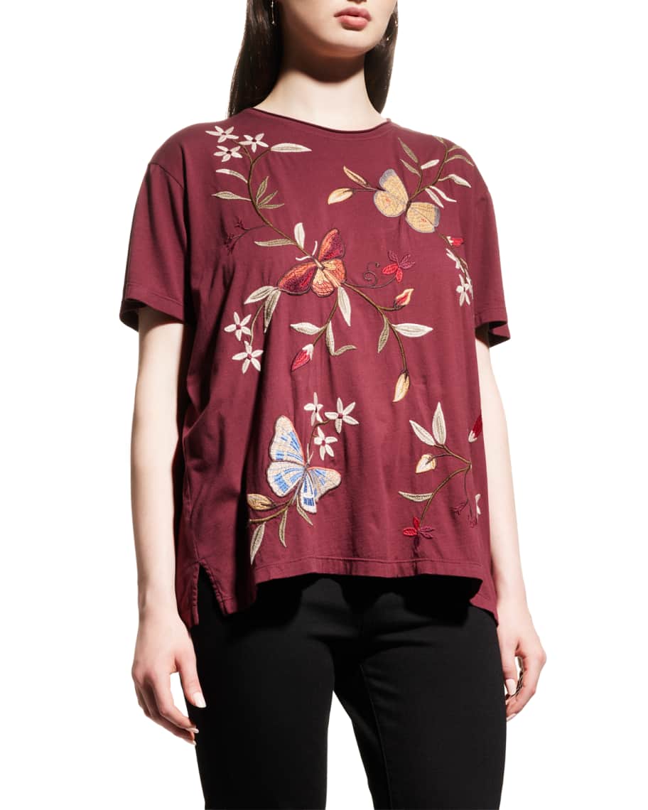 Johnny Was Plus Size Penelope Embroidered Crewneck Tee | Neiman Marcus