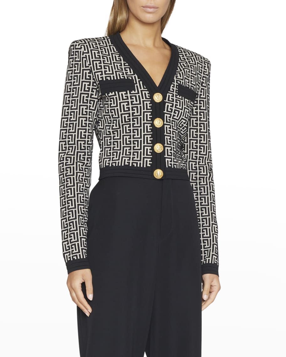 Balmain Monogram Knit Cropped Cardigan | Neiman Marcus