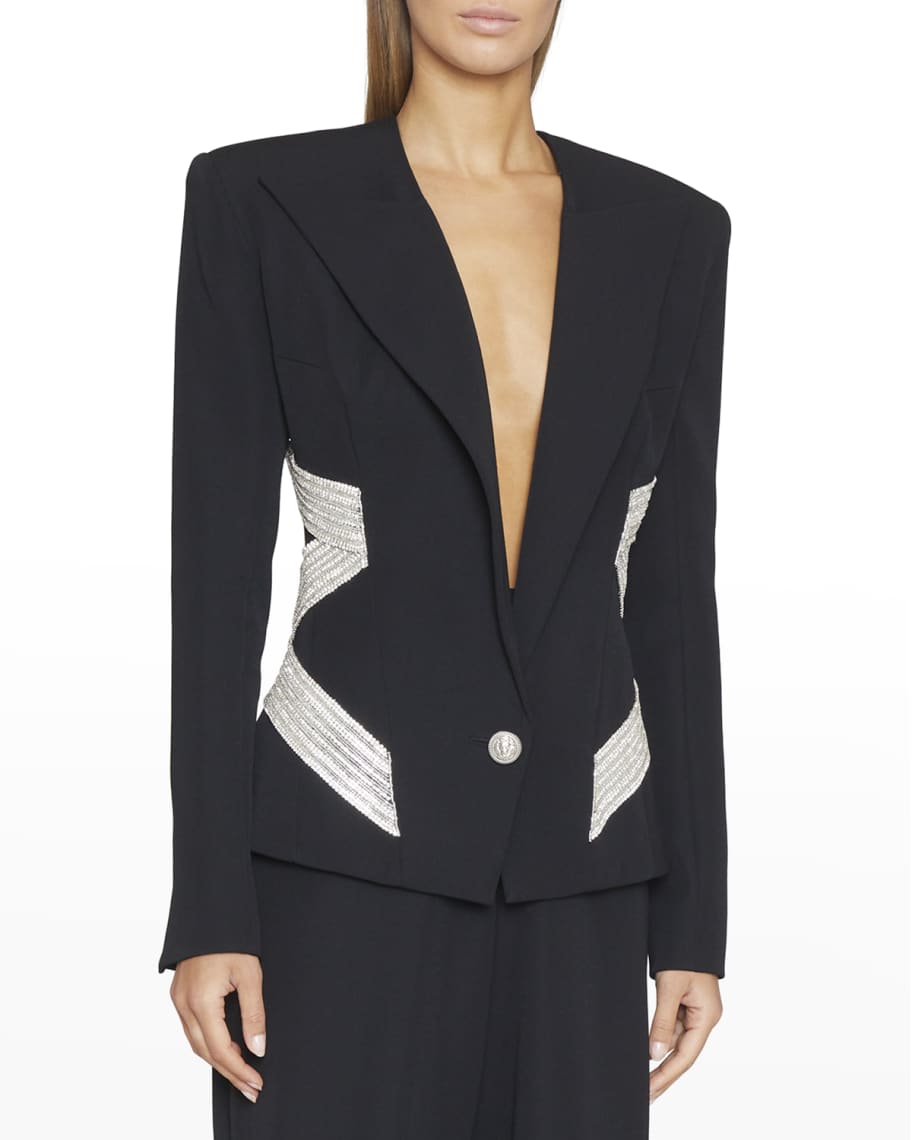 Balmain Crystal Beaded Single-Breasted Jacket | Neiman Marcus