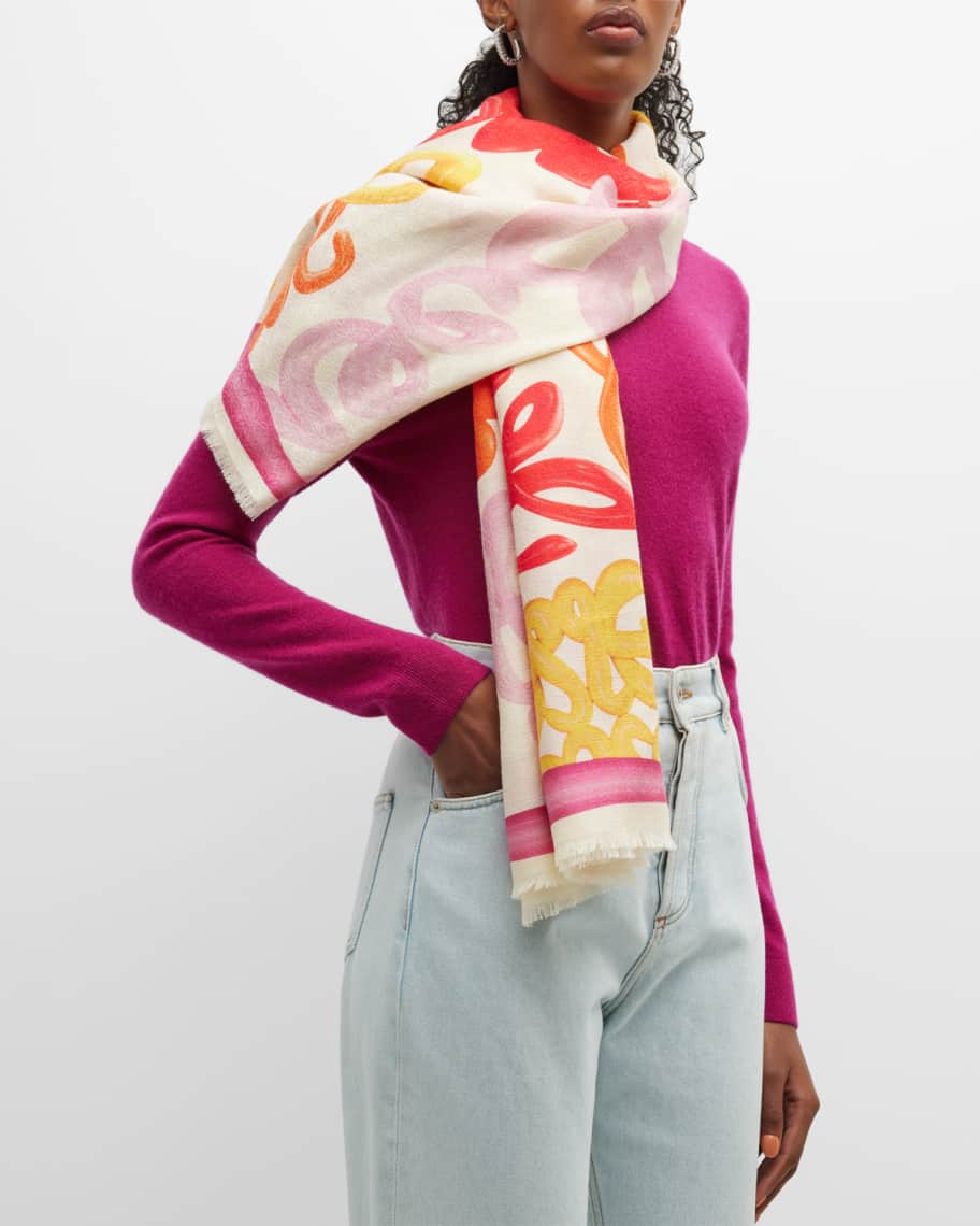 Loewe Colorful Logo & Anagram Cashmere-Blend Scarf | Neiman Marcus