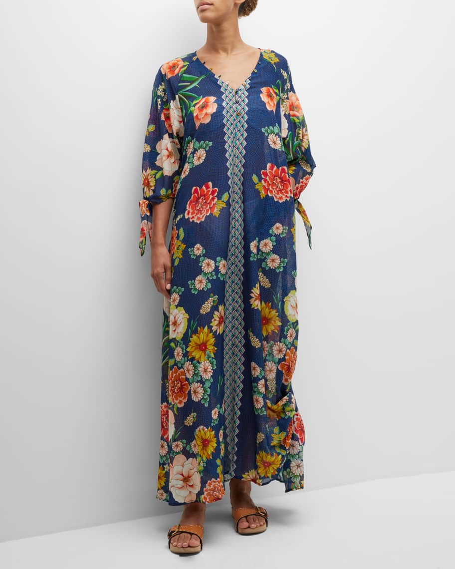 Johnny Was Plus Plus Size Floral Border Maxi Dress | Neiman Marcus