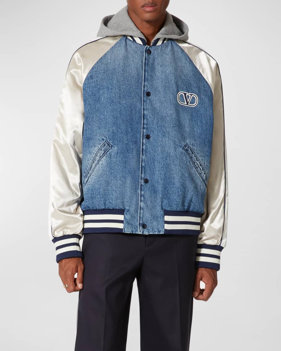 Valentino Garavani Men's Hooded Denim Bomber Jacket | Neiman Marcus