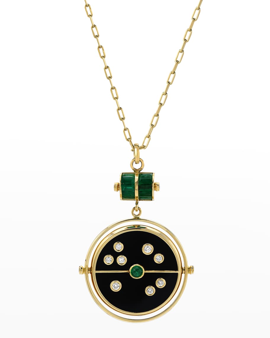 Retrouvai Onyx, Emerald, and Diamond Grandfather Compass Pendant ...