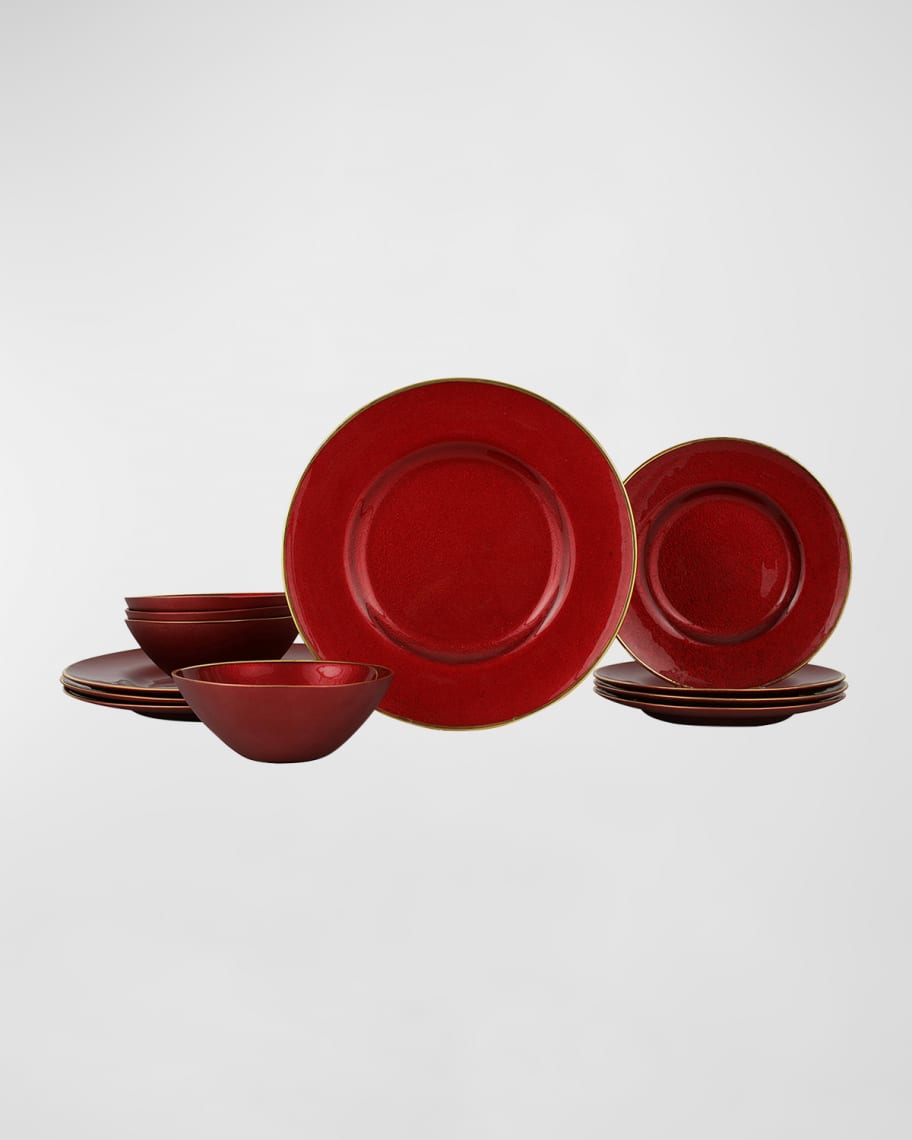 Vietri 12-Piece Metallic Glass Ruby Dinnerware Set | Neiman Marcus