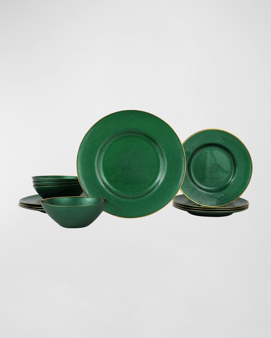 Vietri 12-Piece Metallic Glass Emerald Dinnerware Set | Neiman Marcus