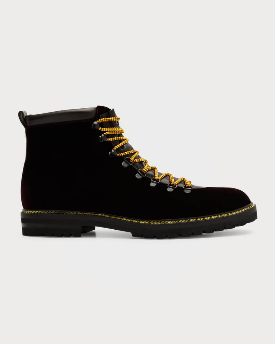 Manolo Blahnik Men's Calaurio Velvet Lace-Up Ankle Boots | Neiman Marcus