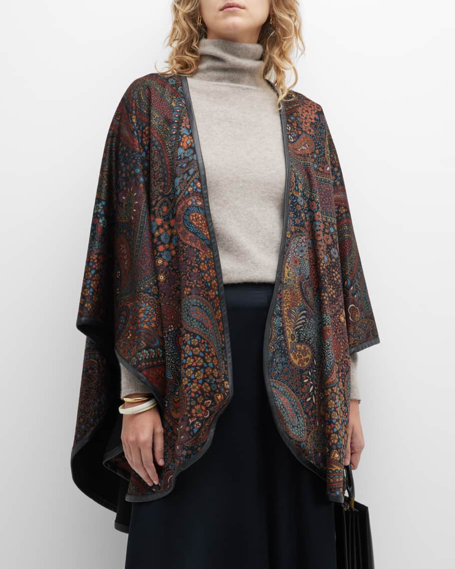 Sofia Cashmere Paisley Cashmere & Leather Cape | Neiman Marcus