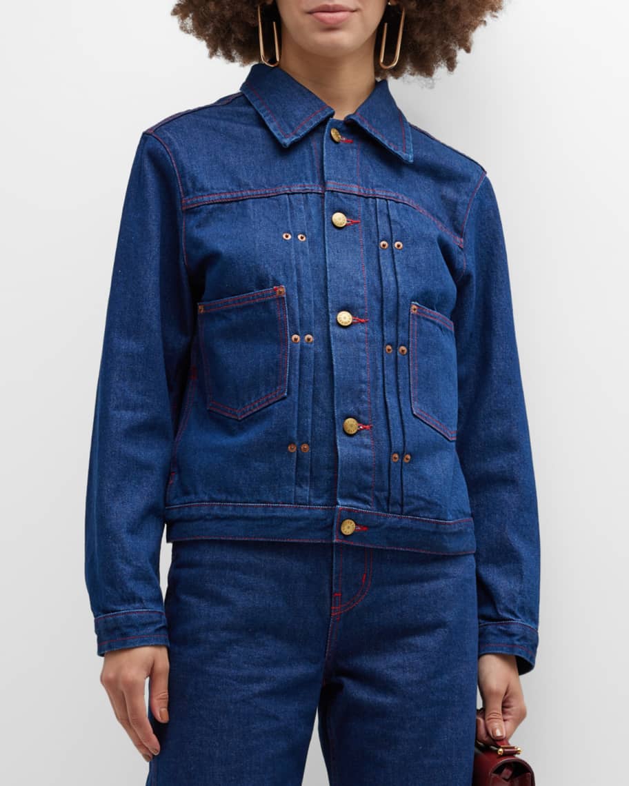 B SIDES Cecil Pleated Denim Jacket | Neiman Marcus