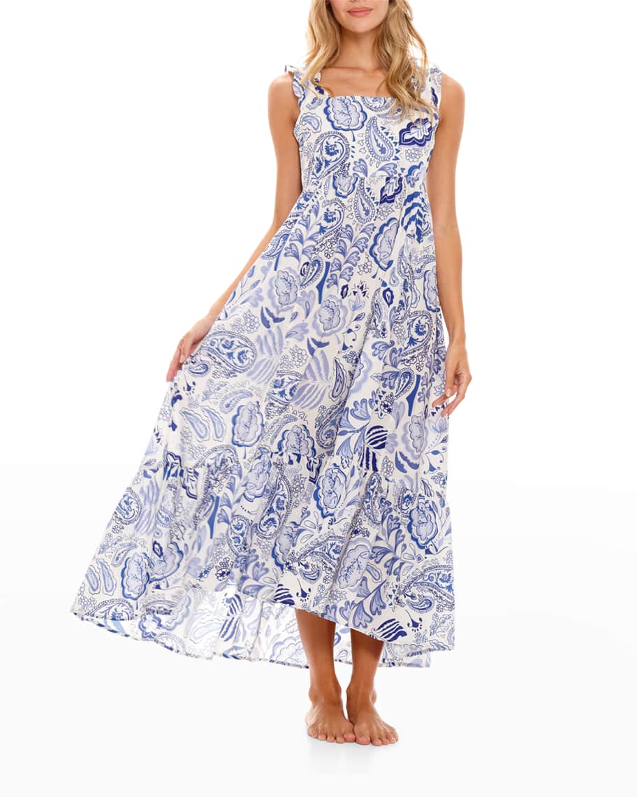 The Lazy Poet Mika Ruffle Floral-Print Nightgown | Neiman Marcus