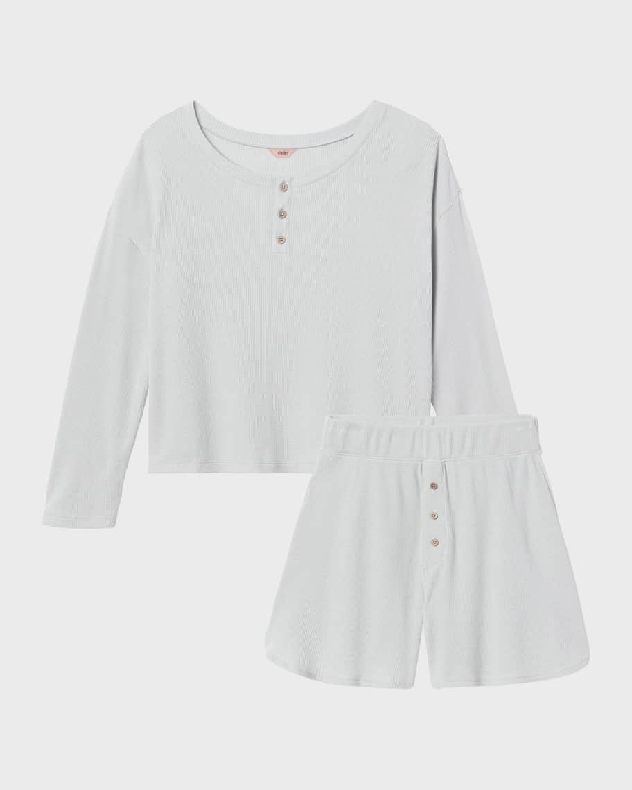 Eberjey Long-Sleeve Waffle Henley Pajama Set | Neiman Marcus