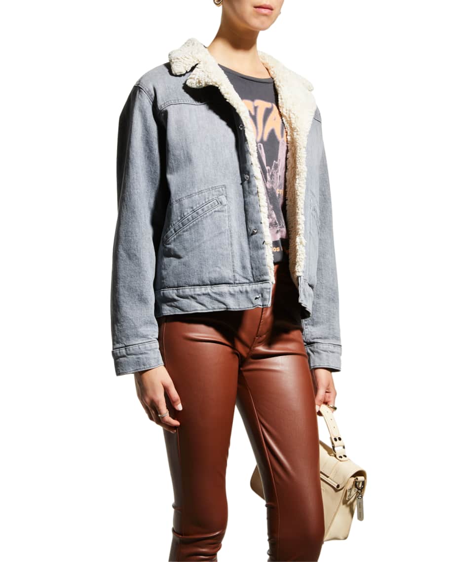 MOTHER Off The Grid Button-Front Sherpa Bomber Jacket | Neiman Marcus