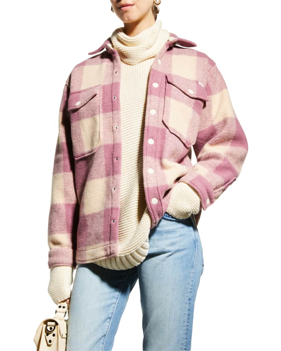 MOTHER The Bonfire Check Snap Front Shacket Neiman Marcus