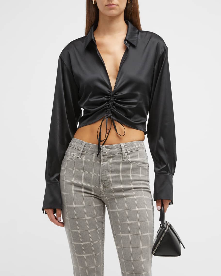 FRAME Long Sleeve Cinch-Front Top | Neiman Marcus