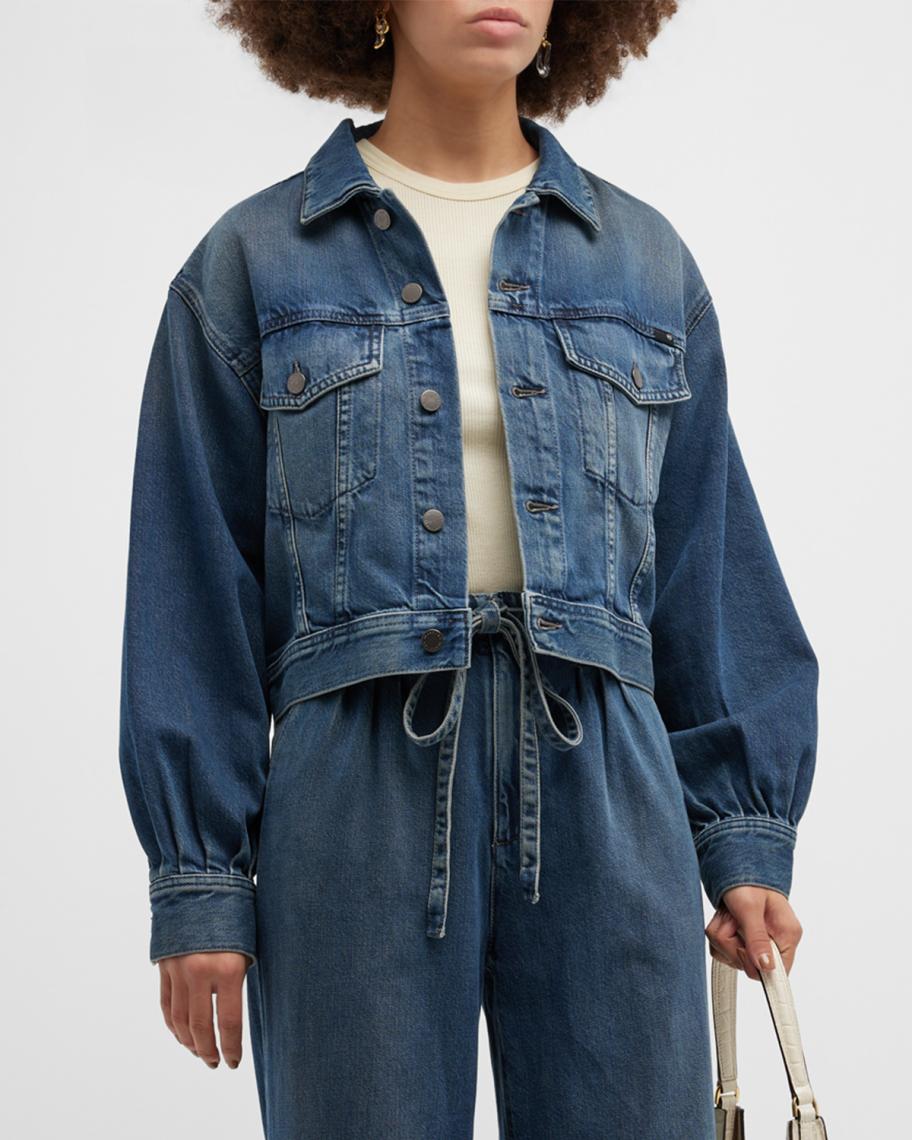 AG Jeans Mirah Pleated Cropped Denim Jacket | Neiman Marcus