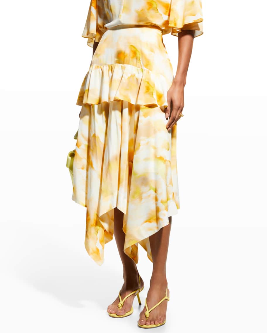 Jason Wu Ruffle Abstract-Print Handkerchief Skirt | Neiman Marcus
