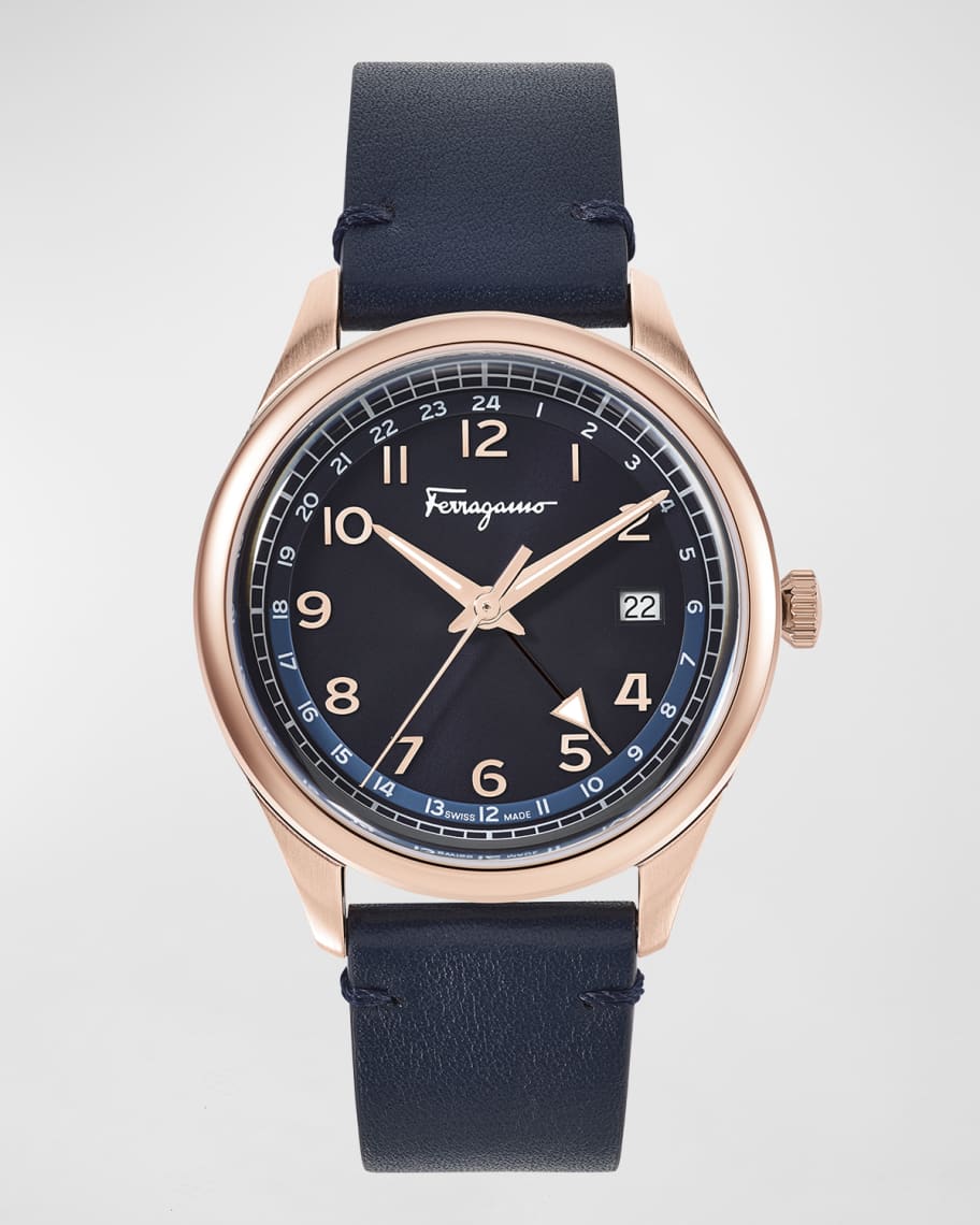 Ferragamo Men's Timeless IP Yellow Gold Leather Watch, 40mm | Neiman Marcus