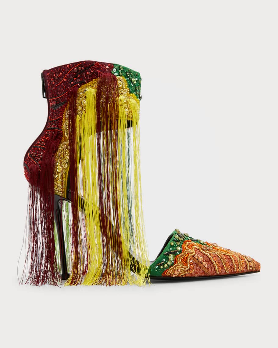 McQueen Punk Runway Beaded Fringe D'orsay Pumps | Neiman Marcus