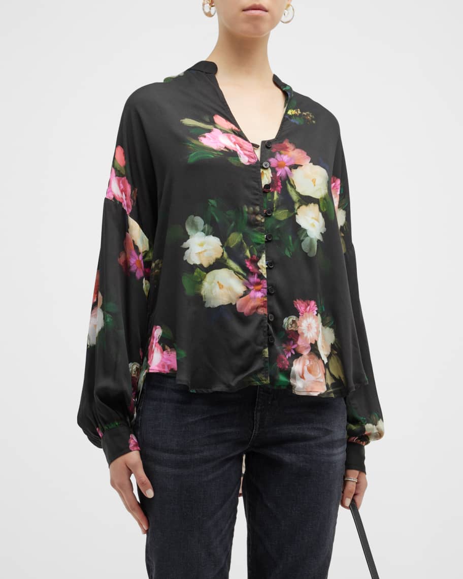 Finley Floral-Print Band Collar Blouse | Neiman Marcus