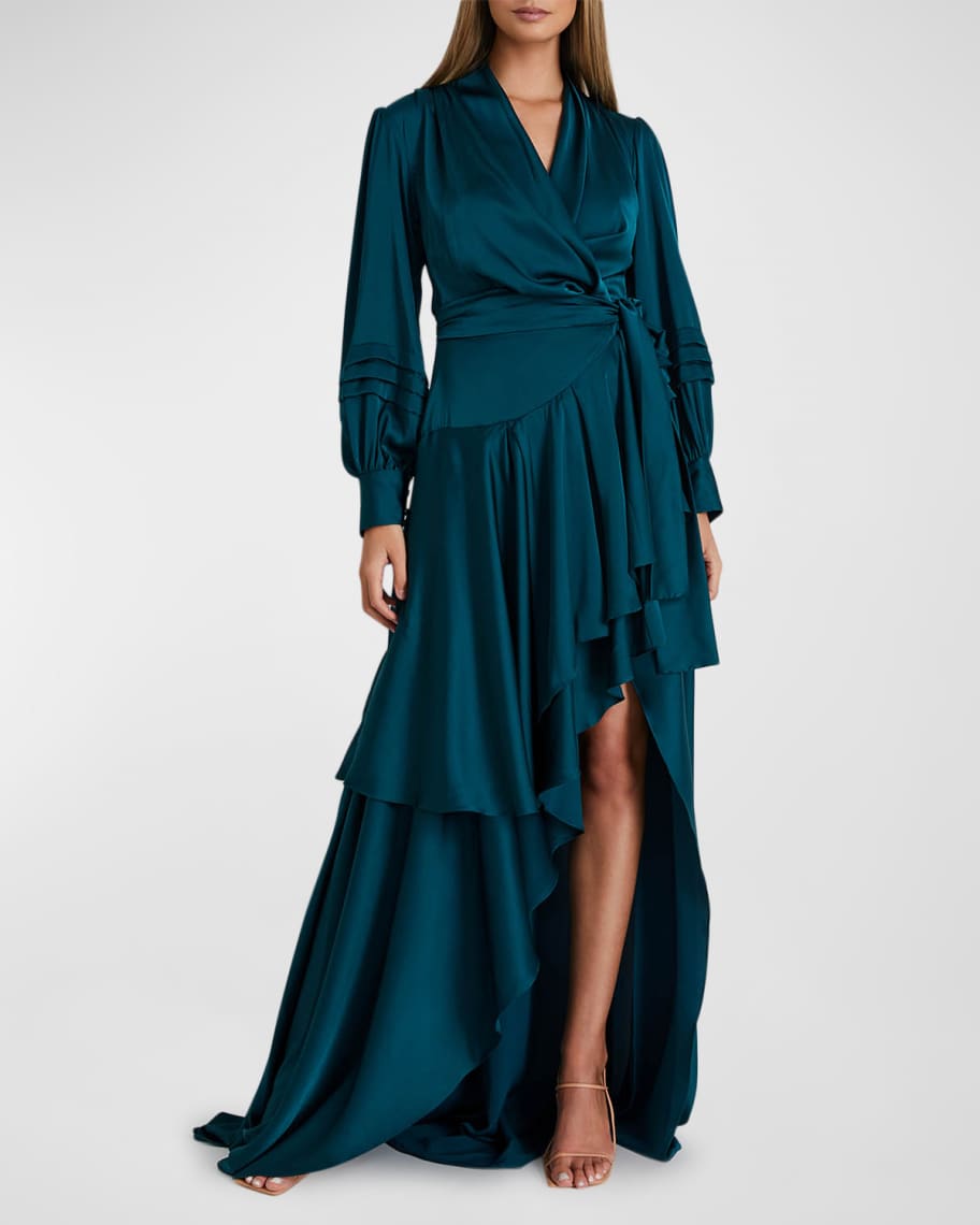 PatBO High-Low Ruffle Maxi Wrap Dress | Neiman Marcus