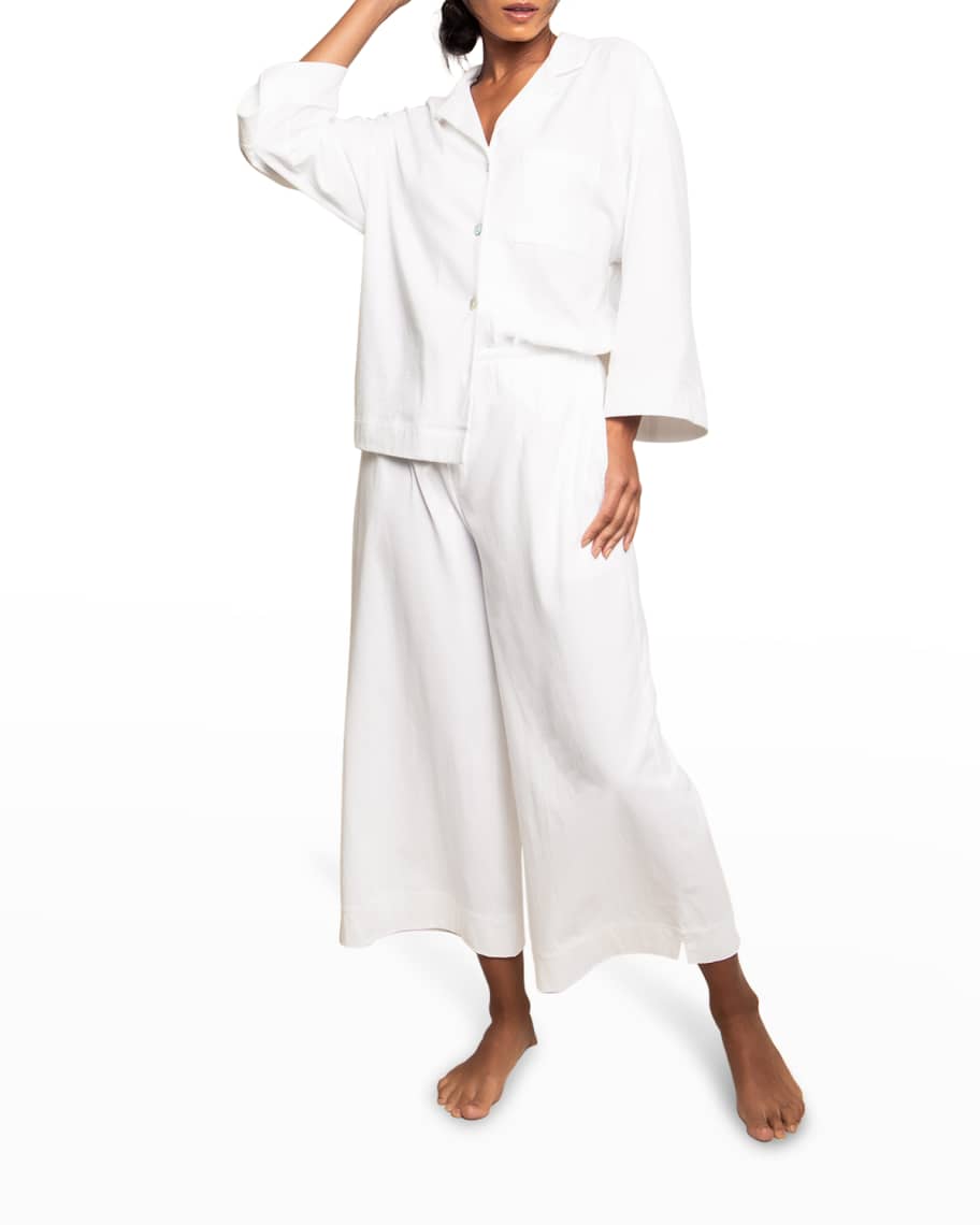 Petite Plume Cropped Wide-Leg Pima Cotton Pajama Set | Neiman Marcus