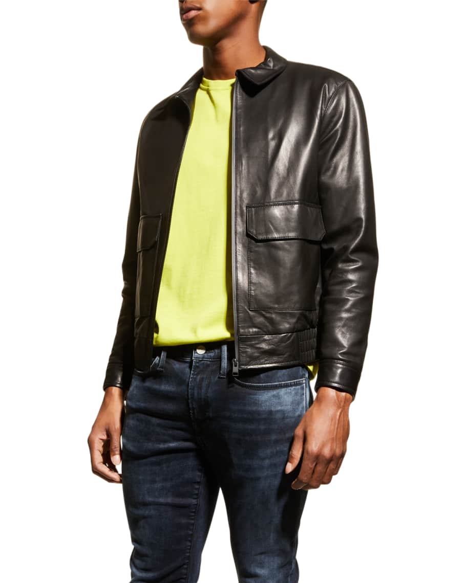 FRAME Men's Cargo Leather Jacket | Neiman Marcus