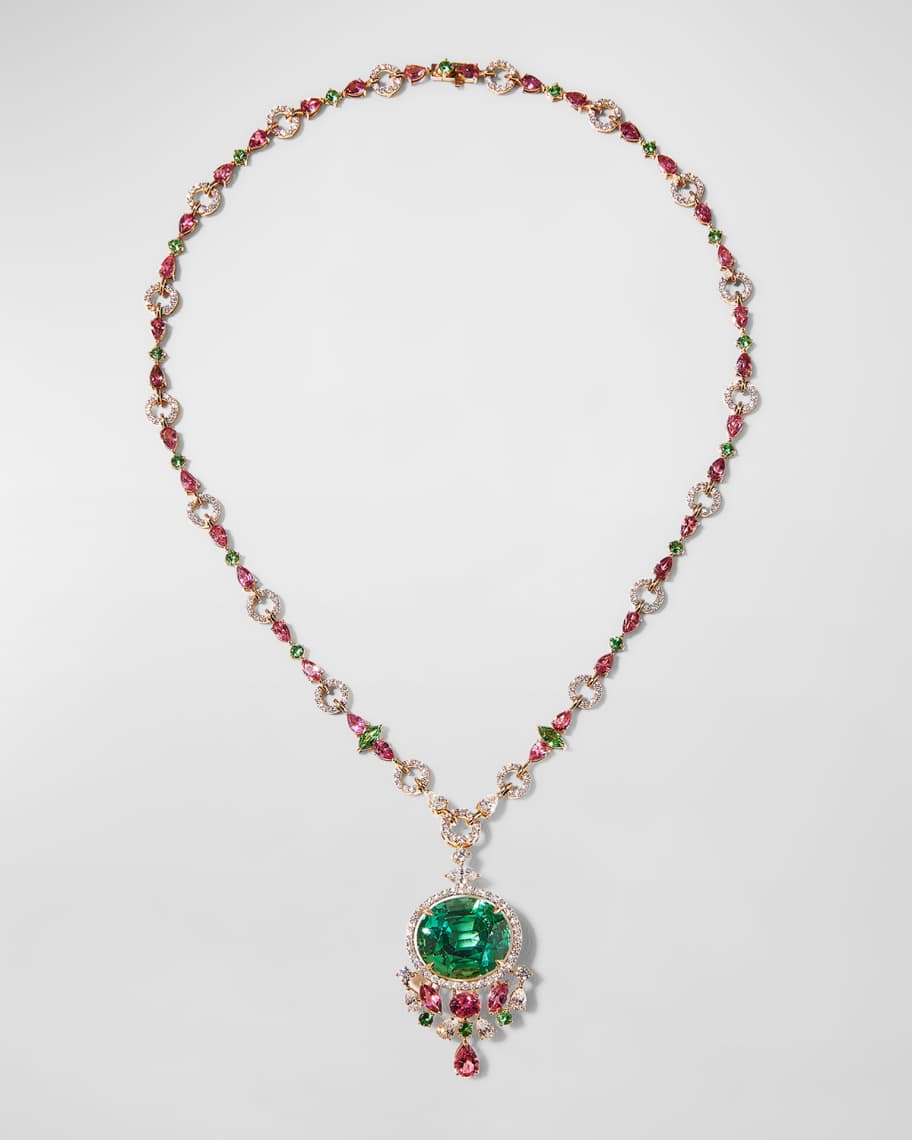 Nini Jewels Rose Gold Green Tourmaline Necklace with Diamonds and ...
