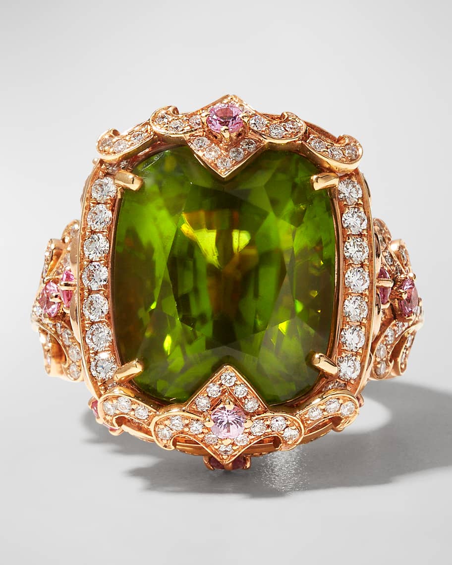Nini Jewels Rose Gold Peridot Ring with Pink Sapphires and Diamonds ...