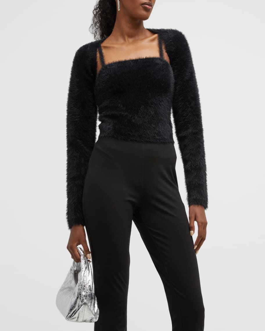 Alice + Olivia Luetta Fuzzy Tube Top With Shrug | Neiman Marcus