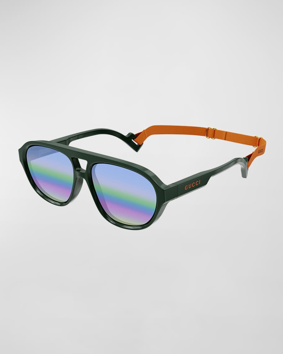 Gucci Men's Multi-Gradient Lens Sunglasses w/ Neck Strap | Neiman Marcus