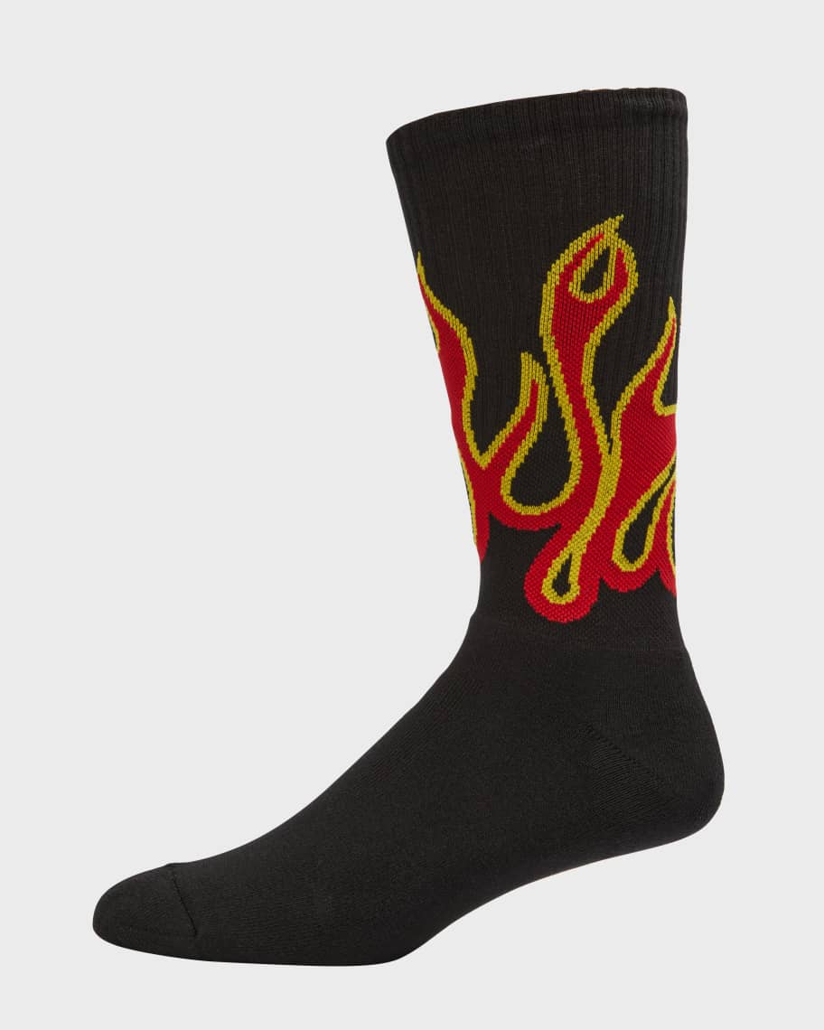 Palm Angels Men's Burning Flames Crew Socks | Neiman Marcus