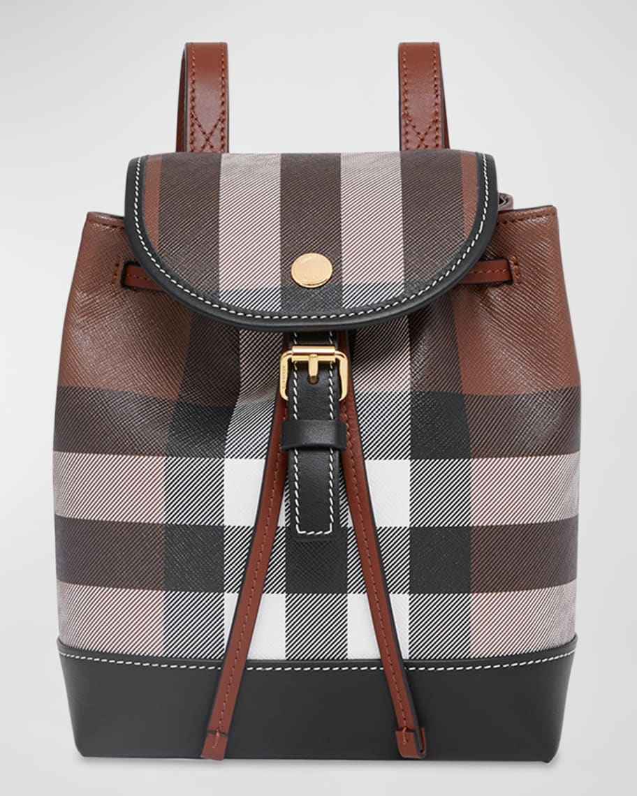 Burberry Micro Check Canvas & Leather Backpack | Neiman Marcus