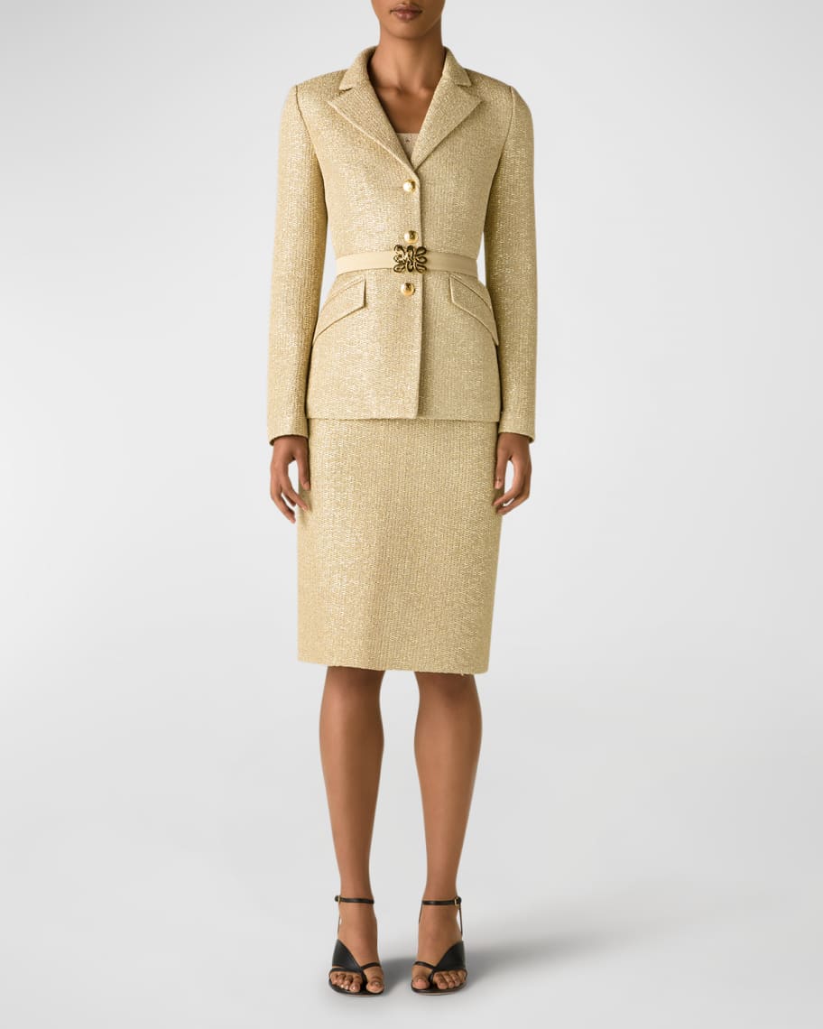 St. John Metallic Knit Single-Breasted Blazer Jacket | Neiman Marcus