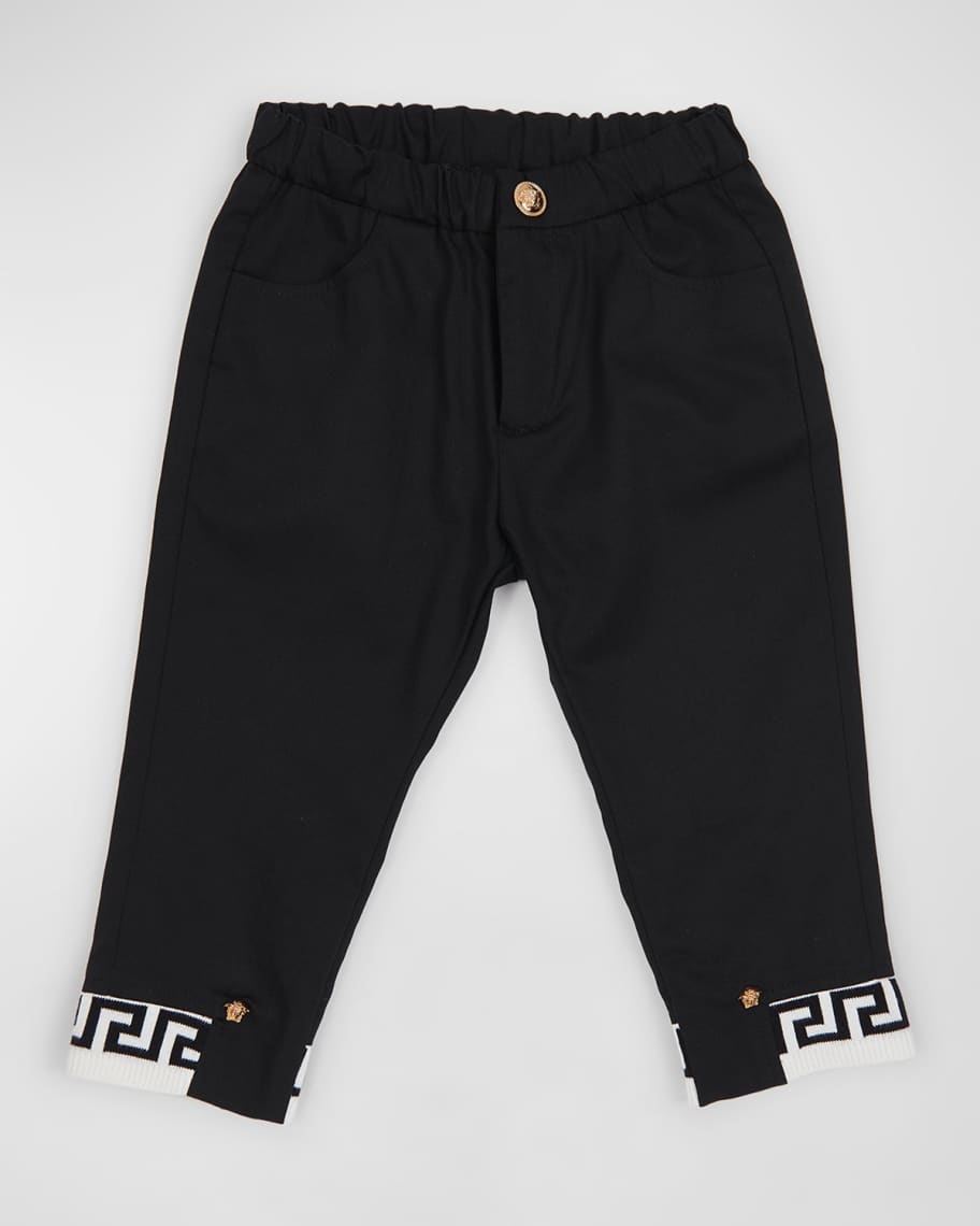 Versace Girl's Gabardine Greca Trim Pants, Size 3M-36M | Neiman Marcus